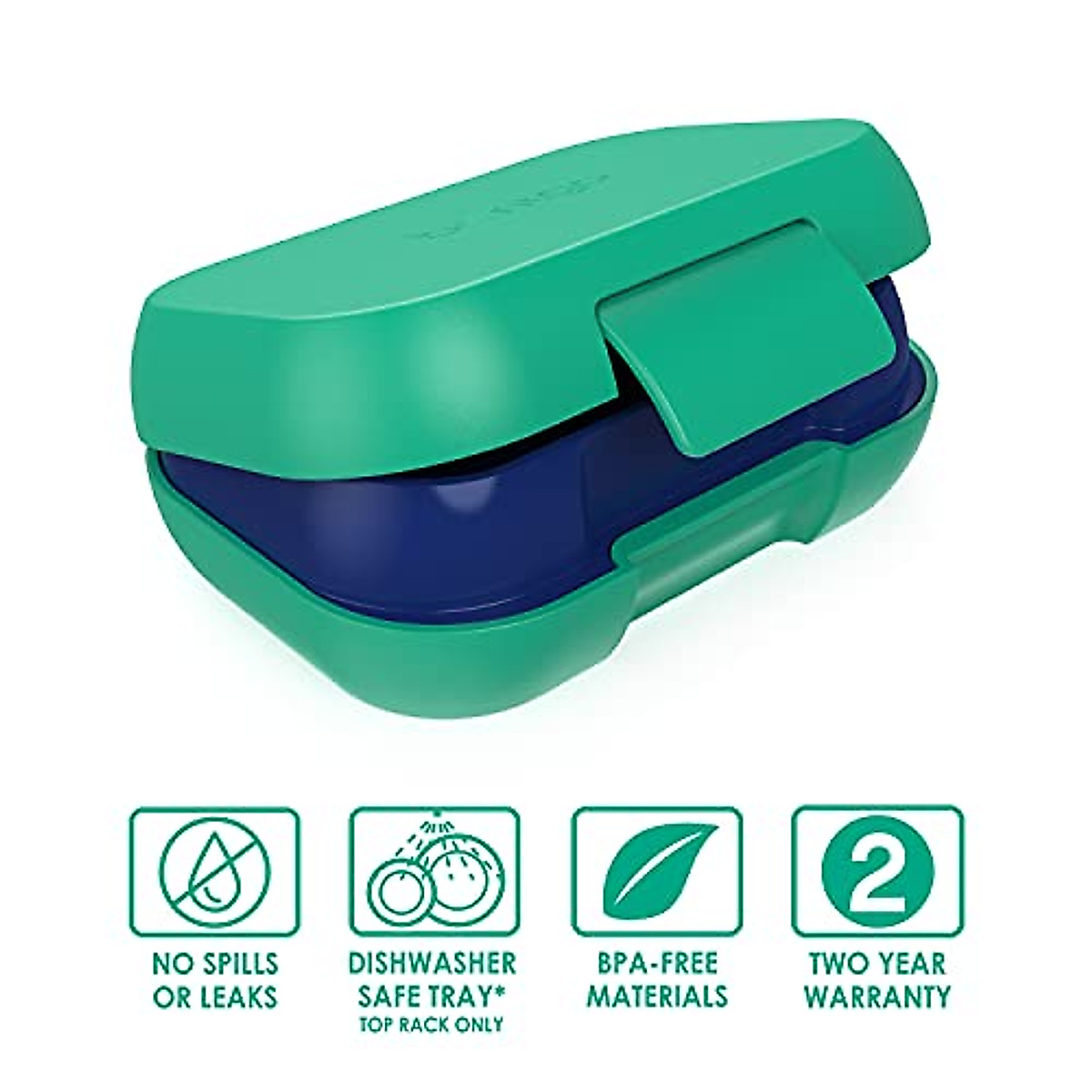 Bentgo Kids Snack - 2 Compartment Leak-Proof Bento-Style Food Storage for Snacks and Small Meals, Easy-Open Latch, Dishwasher Safe, and BPA-Free - Ideal for Ages 3+ (Green/Navy)