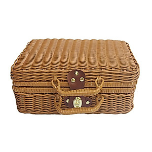 Cabilock Retro Wicker Suitcase Vintage Suitcase Bag Wicker Picnic Basket Rattan Box Travel Suitcase Woven Storage Case Farmhouse Basket for Wedding Decoration Birthday Parties