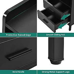 YITAHOME Nightstand with Charging Station and LED Lights, End Side Table with 2 Drawers, Modern Bedside Table for Bedroom with USB Ports and Outlets, Open Storage, Black