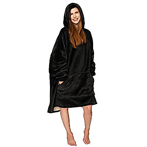 SLEEPHERO Blanket Hoodie Wearable Blanket Oversized One Size Fits All Super Soft Fleece Blanket Black