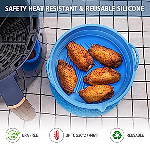 SiliconeWay Air Fryer Silicone Liners - 4PCS With 2 Foldable Air Fryer Liners, 1 Pair Silicone Oven Mitts,1 Silicone Mat And 1 Ebook- Collapsible Lip Design Heat Resistant Silicone Basket Pot