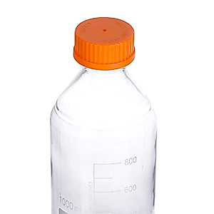 Pastein 4 Pieces 1000 mL Graduated Round Reagent Media/Storage Glass Bottle With GL45 Orange Polypropylene Screw Cap