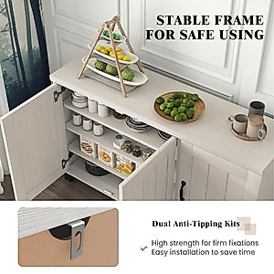 Giantex Buffet Cabinet Kitchen Storage Cupboard - 3 Door Sideboard with Adjustable Shelves, Cable Management Holes, Anti-Tipping Kits, Coffee Bar Console Cabinet for Living Room (Whitewash)