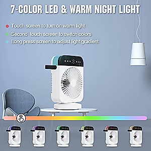 YOUNGTREE Portable Air Conditioner Fan, 5 Speeds Quiet Personal Mini Evaporative Air Cooler with Auto Rotation 70 °,8 Colors LED AC Desk Air Cooling Fan for Car Bedroom Camping