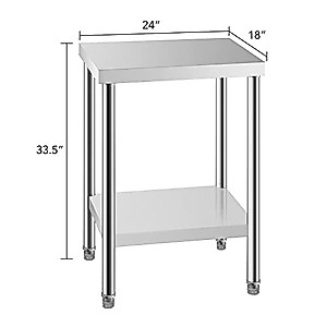 HXCFYP Stainless Steel Table for Prep & Work 24 x 18 Inches, NSF Commercial Heavy Duty Food Prep Worktable with Undershelf for Restaurant, Home and Hotel Christmas Preparation Table