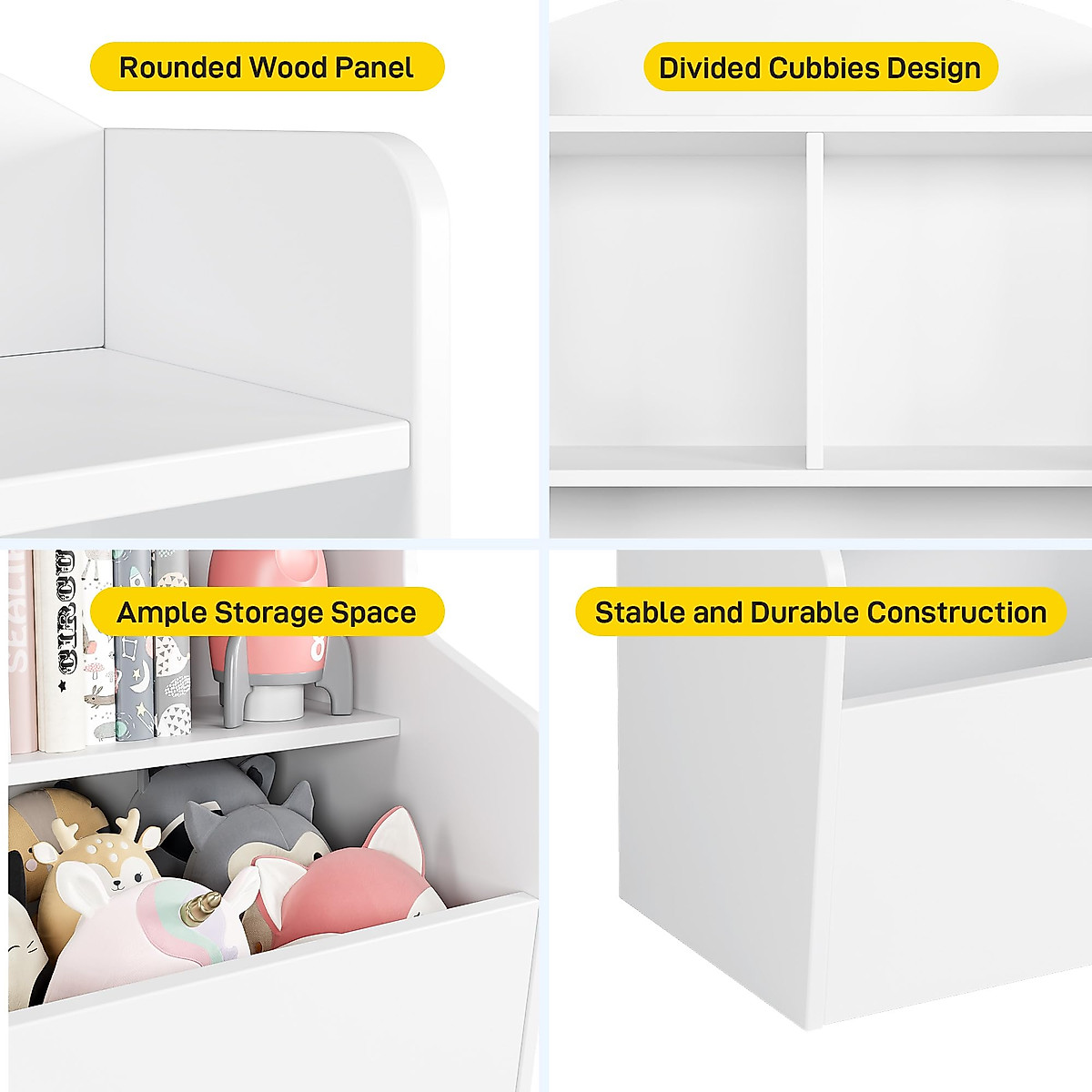 IDEALHOUSE 3-Tier Toy Storage Cabinet and Bookcase, Multi Shelf with Cubby Organizer Cabinet for Toys, for Playroom, Bedroom, Hallway and Kindergarten School, White
