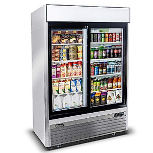 KITMA Two Section Glass Sliding Door Reach-In Refrigerator - Commercial Beverage Refrigerators, Upright Merchandiser Refrigerator, Beverage Cooler with LED Lighting - 48 Cu. Ft