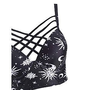 JHDESSLY Women's Underwire Sun Start Moon High Waisted Racerback Vintage Two Piece Swimsuit Black