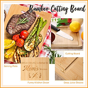 8 Pcs Christmas Mother Gifts Bamboo Cutting Board Kitchen 2 Pcs Towels Dish Towels 5 Pcs Wooden Spoons Bamboo Kitchen Utensils for Mother's Day Home Decoration Kitchen Supplies