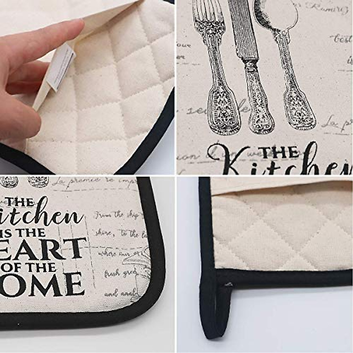 Warome Oven Mitts and Pot Holders Sets, 572°F Heat Resistant Oven Mitts with Soft Cotton Kitchen Towels, Multi-Function Kitchen Potholders with Pockets, Cute Hot Pads and Long Oven Mitts(6pcs)