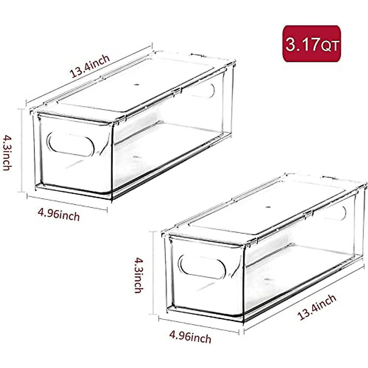 Abiudeng 2 Pack Stackable Refrigerator Organizer Bins with Pull-out Drawer, Drawable Clear Fridge Drawer Organizer with Handle, Plastic Kitchen Pantry Storage Containers