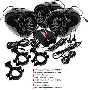 GoHawk TS5-S 2.1 Channel Amplifier 5" Subwoofer Waterproof Bluetooth ATV RZR UTV Stereo 3 Speakers Audio Amp Radio System 1.5 to 2" Roll-cage Bar Mount for Polaris Can-Am 4-Wheeler