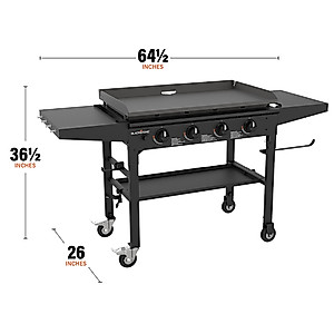 Blackstone 36 Inch Gas Griddle Cooking Station 4 Burner Flat Top Gas Grill Propane Fuelled Restaurant Grade Professional 36” Outdoor Griddle Station with Side Shelf (1554)