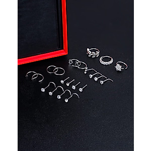 Hoeudjo 20G Nose Rings for Women Surgical Steel Nose Piercing Jewelry Hoop Nose Ring L Shaped Nose Studs Screw for Men
