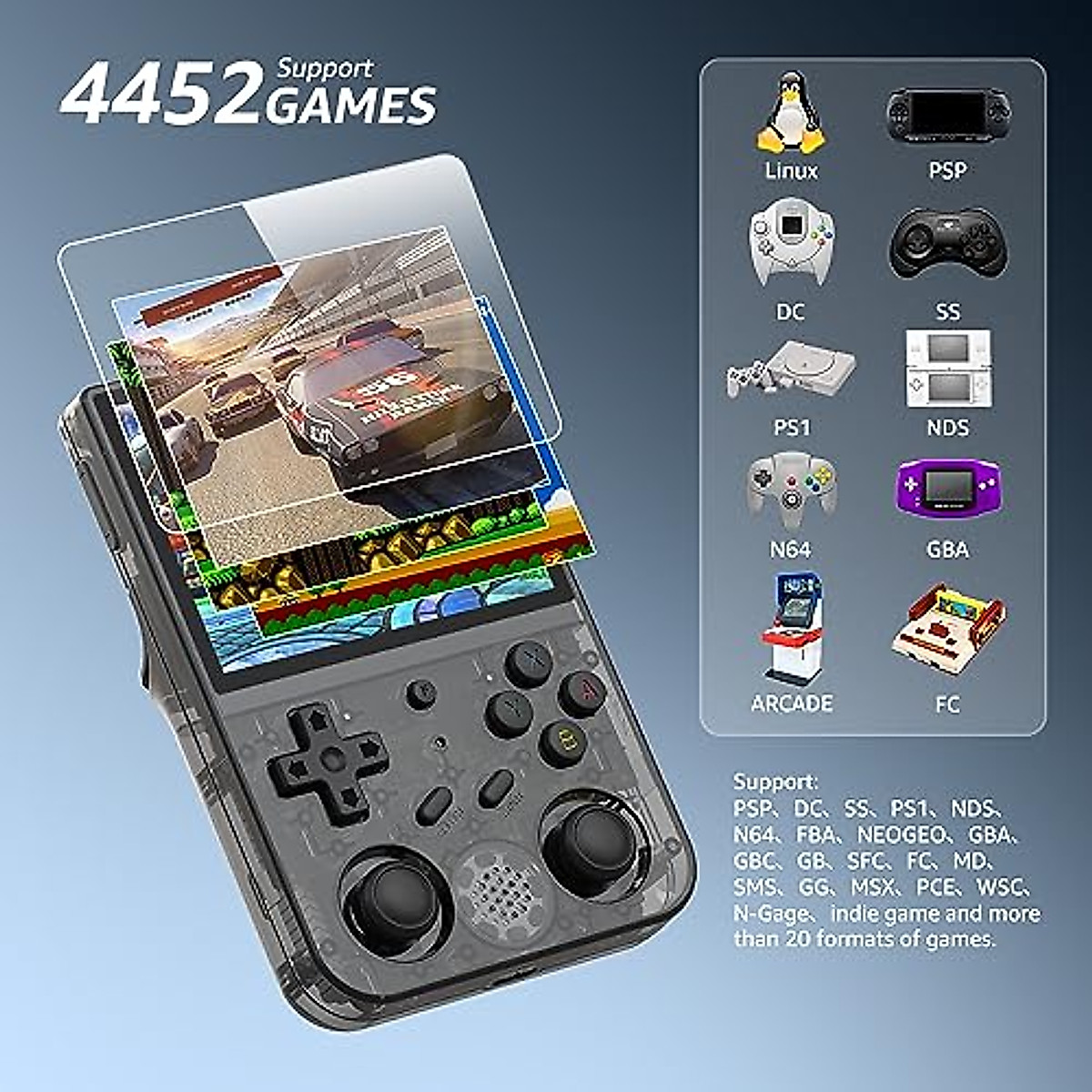 RG353VS Retro Handheld Game Linux System Built- in 4452 Games,RG353VS Emulator Handheld Console RK3566 Supports 5G WiFi 4.2 Bluetooth Online Fighting,Streaming and HDMI RG353VS