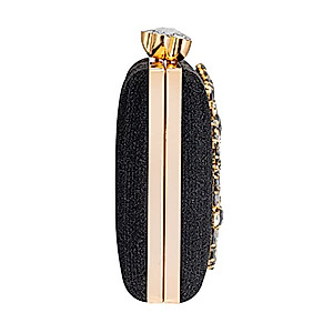 Mulian LilY Black Evening Bags For Women Glitter Crystal Pleated Bling Clutch Purse With Detachable Chain Strap M262