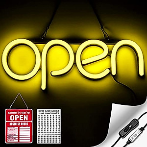Flashing LED Neon Open Sign Light for Business with ON & Off Switch - Lightweight & Energy Efficient for Restaurants Offices Retail Shops Window Storefronts - Yellow