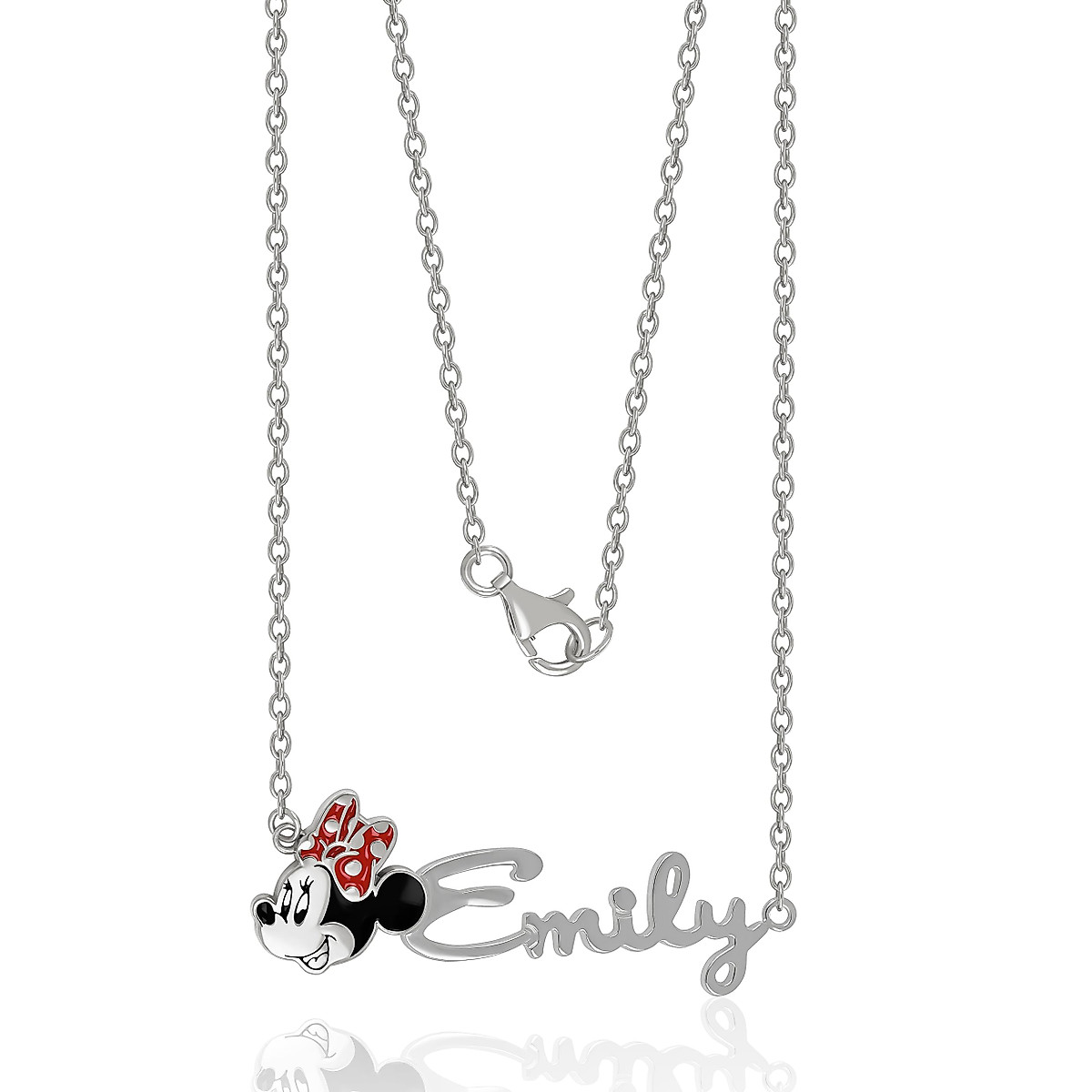 Disney Minnie Mouse Custom Name Necklace - Sterling Silver Name Necklace Personalized, Minnie Mouse Face