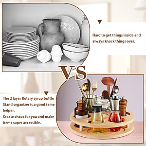 Tessco 2 Sets Rotating Coffee Syrup Organizer 7 Bottle Syrup Bottle Holder Rack Wood Bamboo Lazy Susan Countertop Freestanding Wine Rack Turntable Bottle Display Stand for Sauce Oil