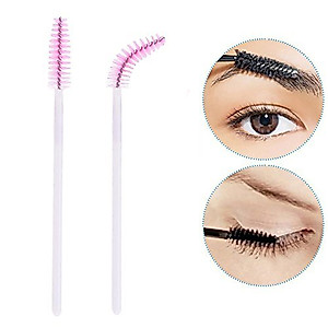 AKStore 200 PCS Disposable Eyelash Brushes Mascara Wands Eye Lash Eyebrow Applicator Cosmetic Makeup Brush Tool Kits (White-Pink)