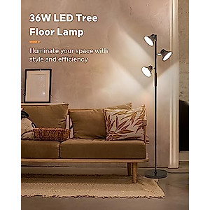 SIBRILLE [Upgraded] LED Floor Lamp, 36W Dimmable Standing Lamp with Remote & Touch Control, 2700K-6500K, Modern Tree Floor Lamp with 3 Rotatable Lights, Floor Lamps for Living Room, Bedroom, Office