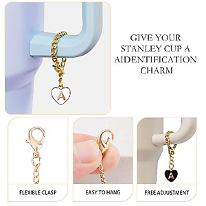 Ekarley Letter Charm Accessories for Stanley Cup, 3Pcs Heart Shaped Water Bottle Name ID for Yeti/Simple Modern Tumbler Handle (A)