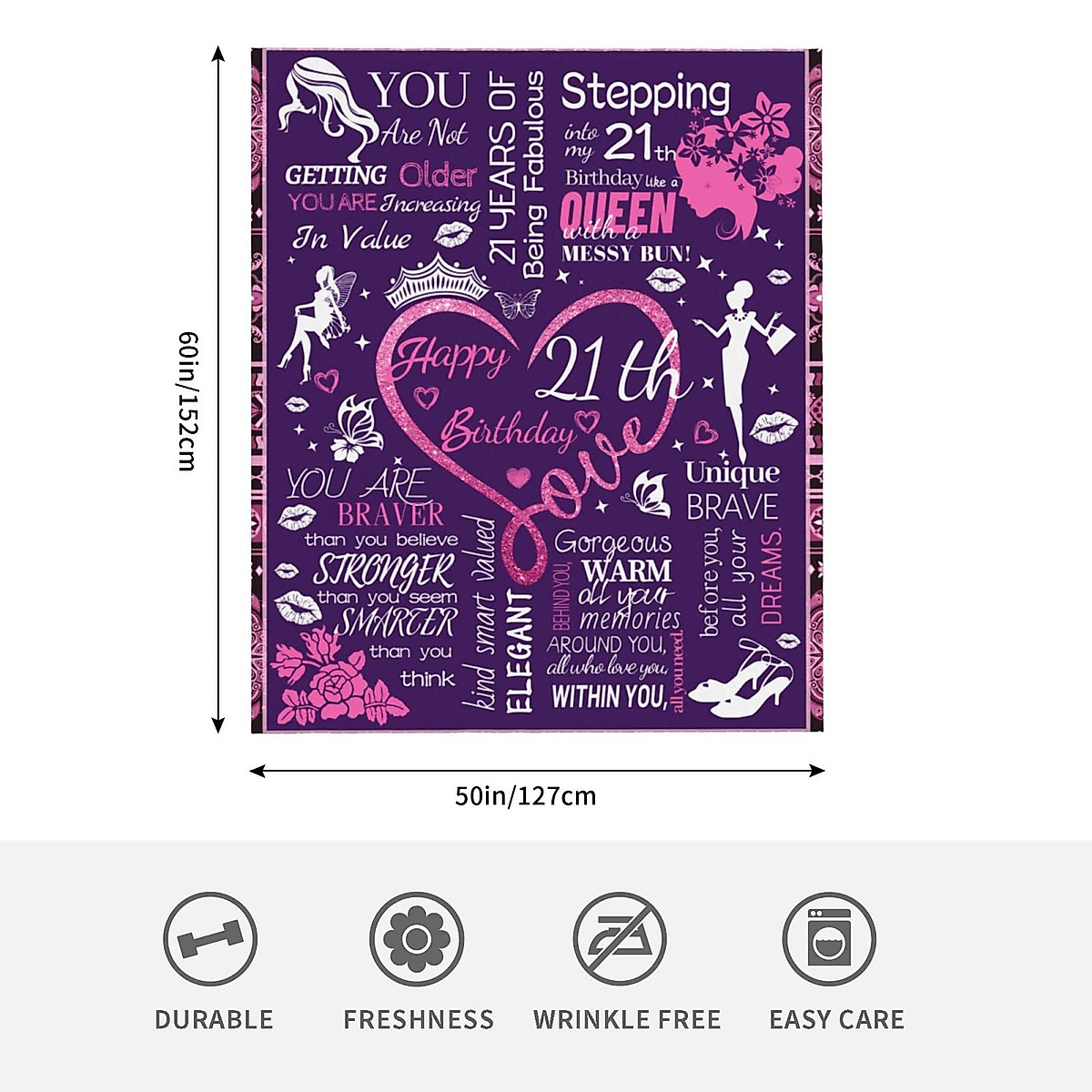 Nelife 21st Birthday Gifts for Her,21st Birthday Blanket,21 Year Old Birthday Gifts,Happy 21st Birthday Decorations for Female Women Girl Bestie Sister Friends 50"X40" (21th)