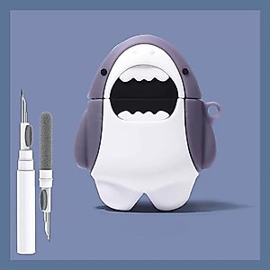 Cute Shark Case for Airpod 2nd 1st Generation Case, Funny 3D Cartoon Kawaii Cool Airpods Cases Cover Skin with Cleaning Kit & Keychain for Apple Air pod Gen 2 & 1 for Boys Girls Kids Teen, Shark
