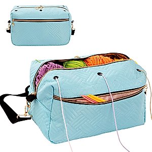 AGX Bravo Small Crochet Bag Organizer Knitting Bag Yarn Holder Storage Bag Crochet Hook Case for Women Crocheting Bags Organizer for 20x1.7oz Yarn Skeins and Crochet Knitting Accessories (Light Blue)