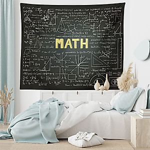 Lunarable Mathematics Room Tapestry, Dark Blackboard Backdrop with Math Equations Geometry Axis Art, Fabric Wall Hanging Decor for Bedroom Living Room Dorm, 45" X 30", Green Yellow