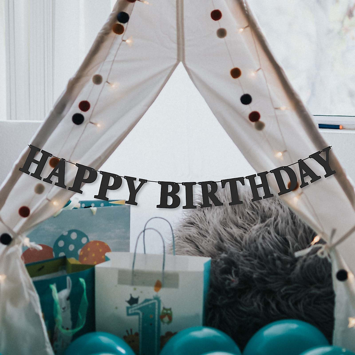 Birthday Banner, Glitter Happy Birthday Banner Shiny Birthday Banner Party Decorations for Girls Boys Women Men Party Favor Decoration Supplies (Black)