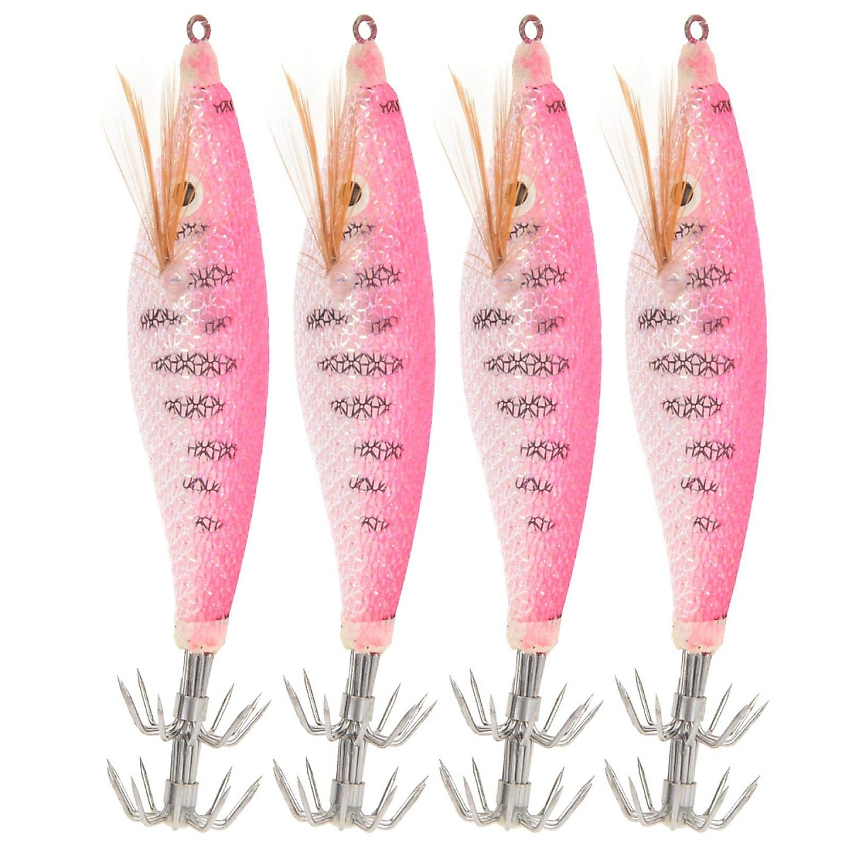 Leftwei 8cm Simulation ABS Fishing Tackle, 4Pcs Fishing Bait Dual Squid Hook for Fishing Lover Luring Fish Outdoor Sea/Fresh Water Fishing Lures
