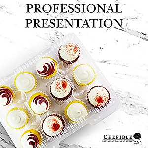 Chefible 12 Compartment Cupcake Container - Set of 4 | Plastic Disposable, Dozen Cavity, Cupcake Carrier with Secure High Top Design