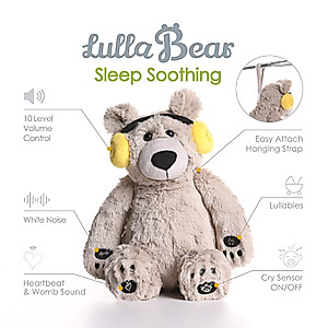 Alex & Kate Lulla Bear Mom’s Heartbeat Sound, White Noise, and Lullabies - Portable Toddler Sleep Aid Toy, Baby Sleep Soothing Sounds for Newborn Crib to Comfort, Gender Neutral