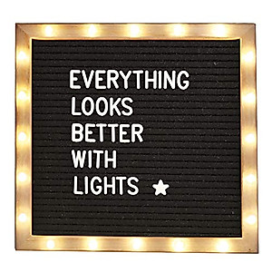 Letter Board The Original Black Felt Board with Stand, Built-in LED Lights 10 x 10 -Menu Board + Wood Frame, 340 Letters, Emojis + Cursive Words - Custom Sign Messages
