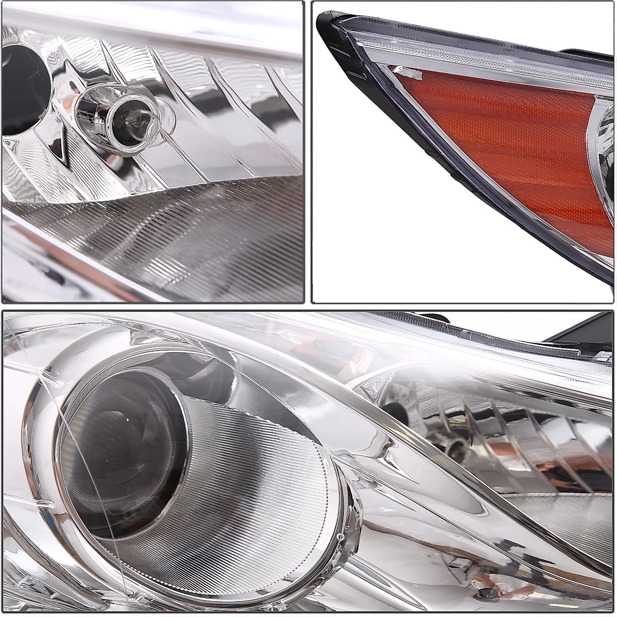 A&P Headlight Headlamp with Bright Chrome Housing Compatible with 2011-2014 Hyundai Sonata Left+Right