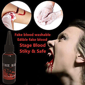 2Pcs Halloween Makeup Fake Blood Suit --- Coagulated Blood+Fake Blood Spray, Lifelike And Washable, Suitable For Special Effect Zombie Bride, Vampire And Monster SFX Horror Clown Makeup