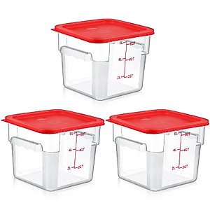 Ziliny 3 Sets 6 Qt Square Food Storage Containers with Lids Commercial Polycarbonate Containers with Scale Clear Airtight Cereal for Pantry Home Restaurant