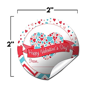 Red and Blue Heart-Themed Valentine Party Favor Sticker Labels, 40 2" Party Circle Stickers by AmandaCreation, Great for Classroom Valentines, Envelope Seals, Gifts & Treats