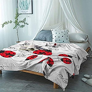 Singingin Ultra Soft Flannel Fleece Bed Blanket White Background Red Ladybug Throw Blanket All Season Warm Fuzzy Light Weight Cozy Plush Blankets for Living Room/Bedroom 40 x 50 inches