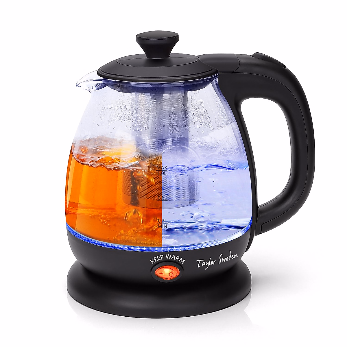 Electric Kettle with Tea Infuser, Small Electric Tea Kettle with Keep Warm Function for Home and Office, Black Taylor Swoden