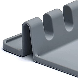 Silicone kitchenware mat-multi-spoon rack for kitchen countertops, cutlery rack with drip pad, suitable for cooking utensils such as barbecue tongs, spoons, etc., essential for party kitchens (grey)