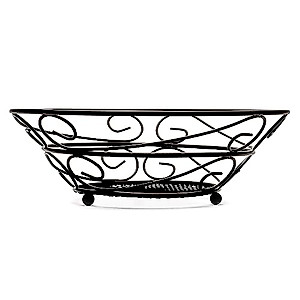 Home Basics Scroll Collection Bronze Coated Steel Fruit Basket, Storage for Fruits and Vegetables, Kitchen Table, Countertop, Bronze