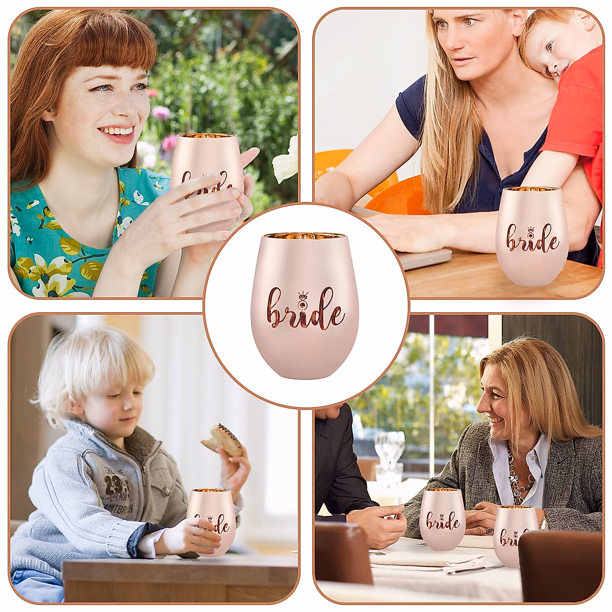 homeconlin Bride Gifts - Bridal Shower Gift - Bride Wine Glass - Gifts for Bride to be, Newly Engaged,Wedding, Engagement, Bachelorette Rose Gold