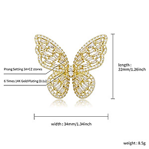 Gold Adjustable Butterfly Rings for Women Cubic Zirconia Ring Jewelry (Gold)