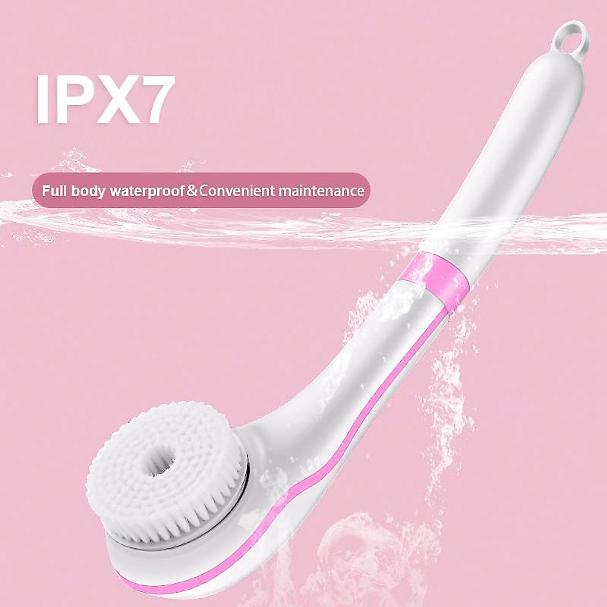 JTSea Electric Bath Brush Set, Waterproof Electric Body Scrubber & Silicone Facial Brush，4 Spin Brush Heads, Shower Brush Bath Scrubber Exfoliating, Back Brush Long Handle for Shower Women Men