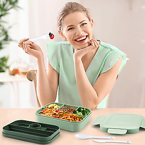 Bento Box Lunch Boxes,68oz Bento Lunch Box for Adults Kids,Stackable Japanese Lunchbox with 8 Compartments,Leak Proof Meal Prep Container Box with Cutlery Set,Microwave Dishwasher Safe (Green)