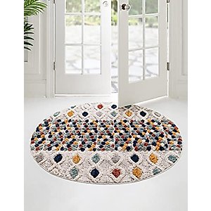 Unique Loom Cherokee Collection Area Rug - Asheville (Round 4' 0" x 4' 0", Multi/ Green)