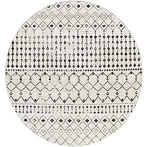 Mark&Day Washable Area Rugs, 7ft Round Mary Modern Cream Area Rug, Black / Beige Carpet for Living Room, Bedroom or Kitchen (6'7" Round, Machine Washable)
