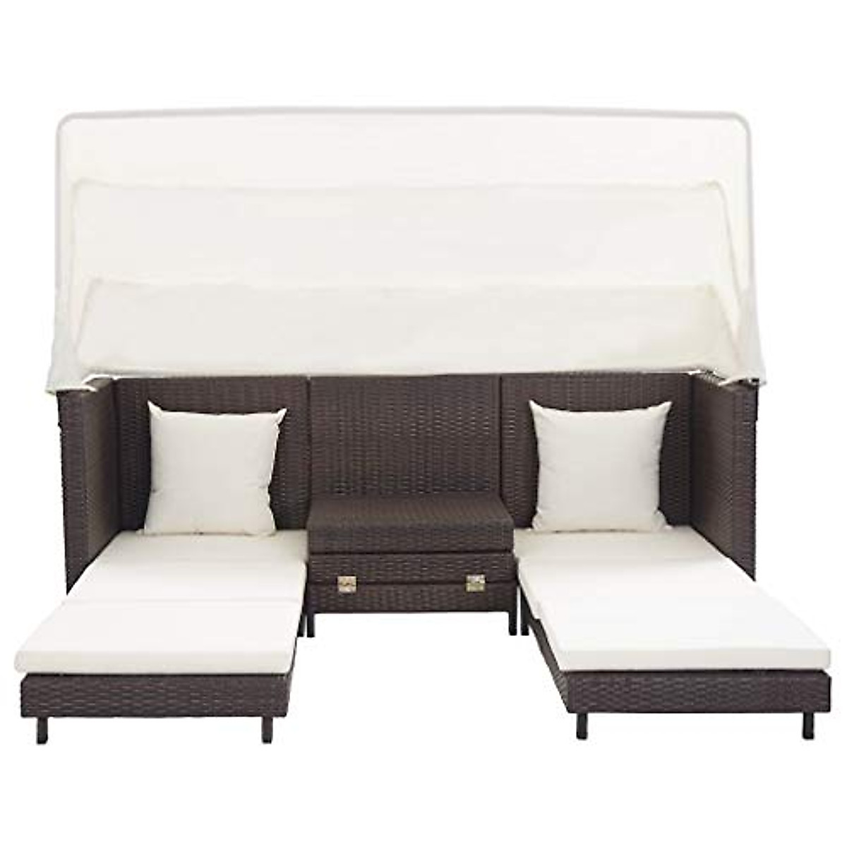 FAMIROSA Extendable 3-Seater Sofa Bed with Roof Poly Rattan Brown